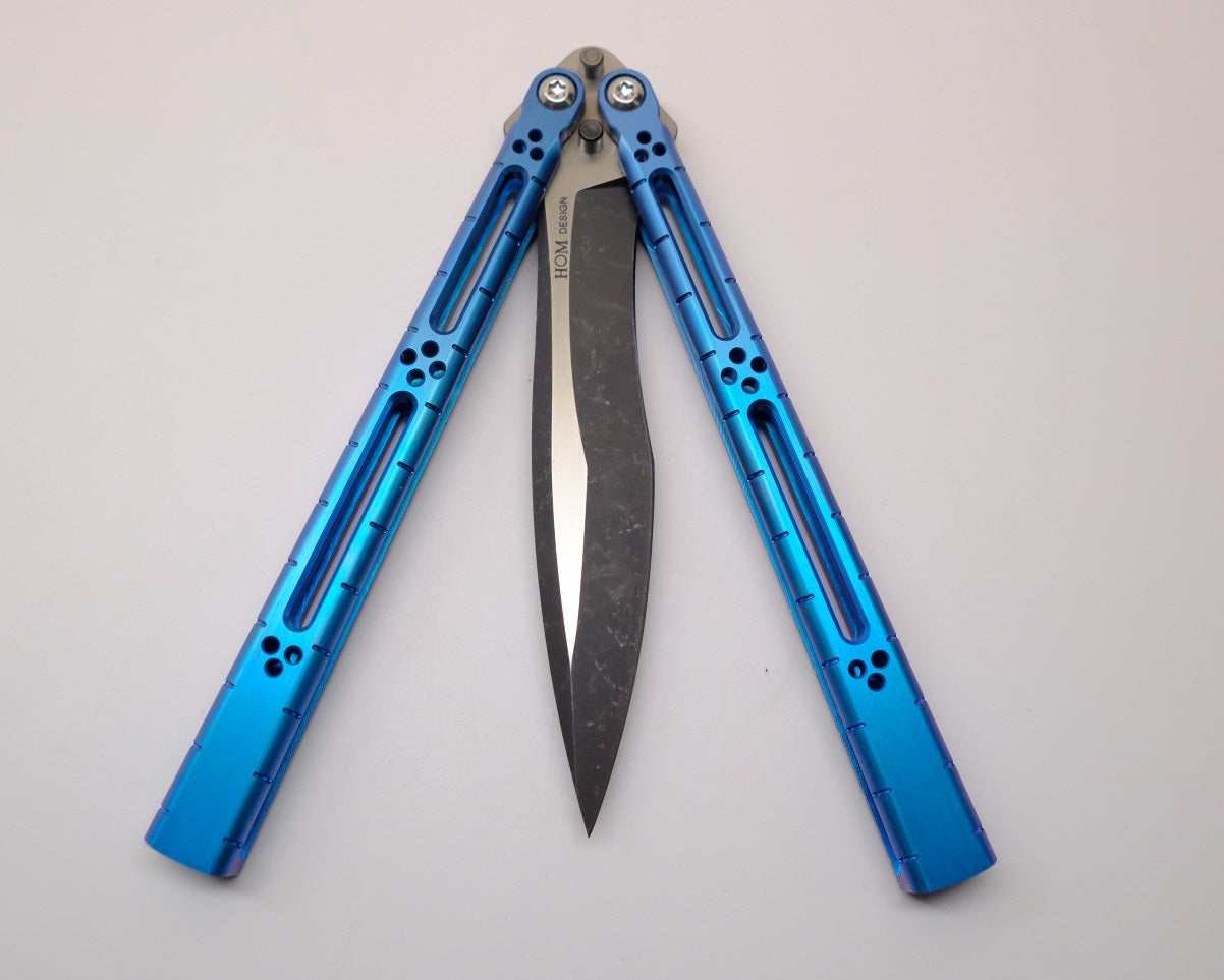 I-Basilisk Channel Balisong - Acid Wash Blade, Blue latchless handles ...